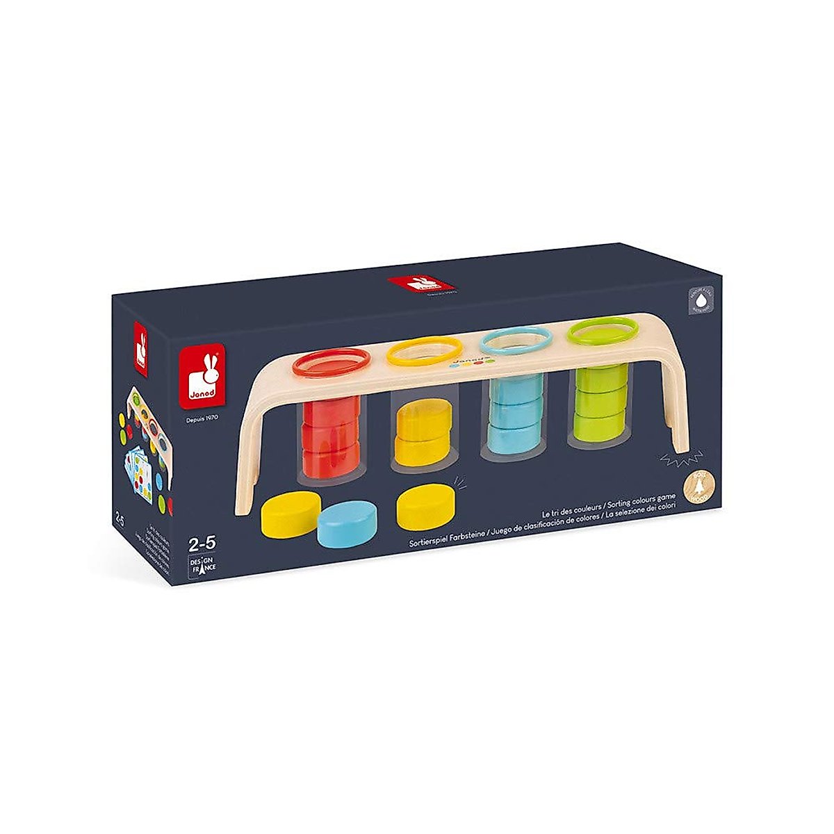 Janod Essentials Color Sorting Game – Wooden Puzzle with 12 Different Pattern Cards – Ages 2+ Years - J05066