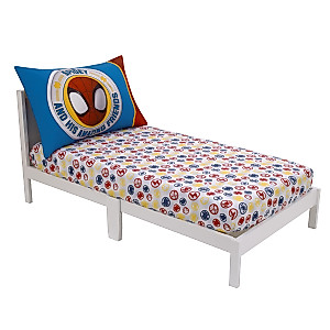Marvel Spidey and His Amazing Friends Blue, Red, Yellow, and Green, Team Up 2 Piece Toddler Sheet Set