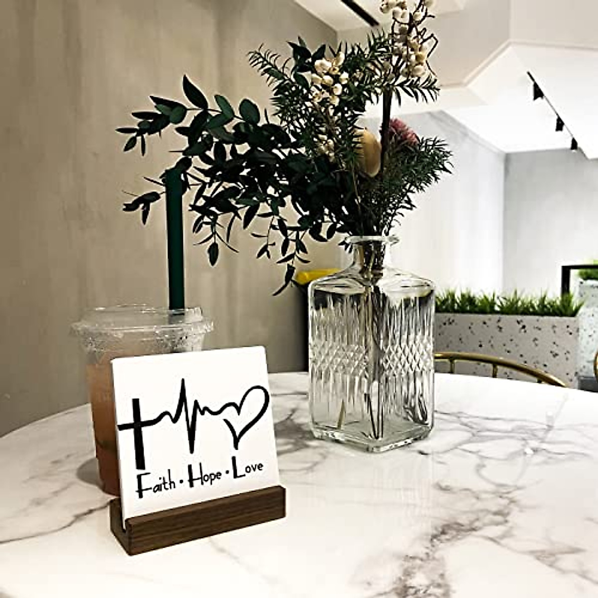 Gocolt Inspirational Quotes Desk Decor "Faith-Hope-Love" Decorative Gift Office Study Desk Ornament Encouraging Cheer Gift Office Inspiration Positive Plaque With Wooden Stand For Cowoker Motivational Sign For Birthday