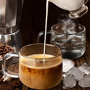 Aquach 16 oz Glass Coffee Mugs with Handle Set of 2 - Large Clear Glass Cups for Latte, Cappuccino, and Tea