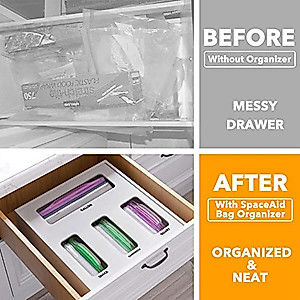 SpaceAid Bag Storage Organizer for Kitchen Drawer, Bamboo Organizer, Compatible with Gallon, Quart, Sandwich and Snack Variety Size Bag (1 Box 4 Slots), White