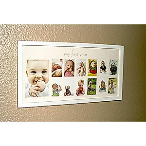 Green Pollywog | Baby's First Year Frame | Collage Frame For Baby In White | 12 Month Picture Frame | Milestone Photo Frame | First Year Picture Mat | Baby Picture Frame | My First Year Picture Frame