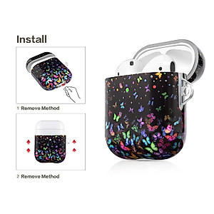 AirPod Case 2nd Generation Butterfly,AirPod Case 1st Generation Cute for Women Men with Keychain Silicone Cover Apple AirPods 2nd 1st Generation Charging Case Front Led Visible Colourful Butterflies