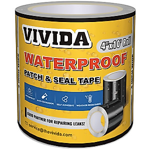 VIVIDA Waterproof Patch and Seal Tape, 4" × 10' Waterproof Tape for Outdoor Use, Patch and Seal Tape Waterproof Tape for Leaks, Underwater Repair, Black, 1 Roll