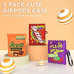 3Pack Cute Airpod case 2nd Generation,3D Cartoon Rainbow Candy+Purple Potato Chips+Chocolate Airpods Case Cover for Girls Boys,Food Design Silicone Protective Case for Apple Air Pod 2/1 with Keychain