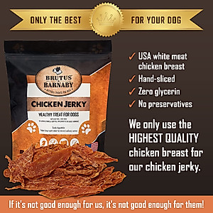 BRUTUS & BARNABY Chicken Jerky Dog Treats- Dehydrated Crunchy USA Premium Fillets, Grain-Free, Preservative-Free, No Fillers. All Natural Chicken Strips are Great for Dogs and Cats (10oz)