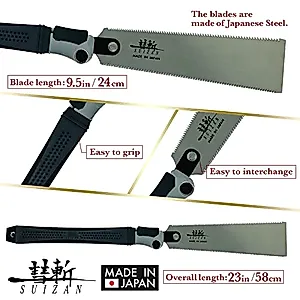 SUIZAN Japanese Folding Ryoba Pull Saw 9.5 Inch Double Edge Hand Saw for Woodworking Tools Gifts