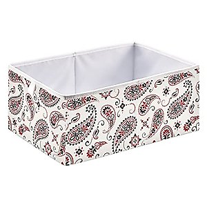 CaTaKu Paisley Red Cube Storage Bins for Organization, Rectangular Fabric Storage Cubes Storage Bins for Cube Organizer Foldable Storage Baskets for Shelves Living Room