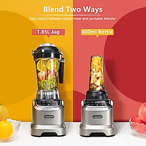 AMZCHEF Smoothie Countertop Blender, 1800 W Professional Blender for Kitchen with 600ml Travel bottle, High-Speed Blender for Shakes, Smoothies, Ice Crushing, Frozen Fruits(Update)