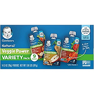 Gerber Natural Veggie Power Baby Food Pouch Variety Pack, 1.96 LB