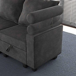 Tbfit Modular Sectional Sofa with Storage Ottoman, Convertible Oversized Couch with Reversible Chaises, Sleeper Sofa with Adjustable Arm for Living Room, 7 Seated, Dark Grey