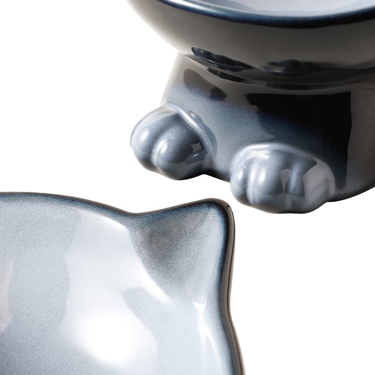 Nihow Elevated Cat/Dog Bowls: 5 Inch Ceramic Raised Cat Food & Water Bowl Set for Protecting Pet's Spine - Feeding & Watering Supplies for Pets - Elegant Gray (4.5 OZ /1 PC)