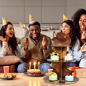 Zopeal Western Cowboy Cupcake Stand Party Decorations Western Theme Birthday Cupcake Holder Cowboy Theme Cake Holder Cowboy Birthday Dessert Stand for Wild West Baby Shower Birthday Party Supplies