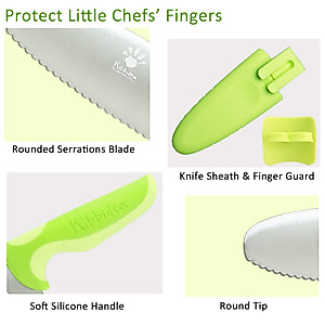 Kibbidea Kids Safe Kitchen Knife with Cutting Board, Kids Knife Set for Real Cooking, BPA-free, Stainless Steel Kids Chef's Knife Set for Cutting Fruits and Veggies
