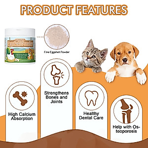 Eggshell Powder for Dogs and Cats, Eggshell Calcium Supplement, Great for Osteoporosis, Nourishes Bones, Supports Joints, Teeth, and Heart Health(16 oz)