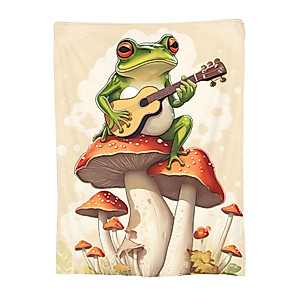 amepay Frog Mushroom Blanket Gifts for Kids Funny Frog Play Guitar Flannel Throw Blankets Soft Comfy Lightweight for Home Decor Couch Bed Sofa 60x50 Inches