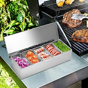 AshKiz Pizza Topping Station, Stainless Steel Pizza Topping Station with 5 Removable Containers for Salad Bar and Nacho Bar and Grill Table