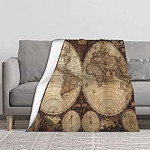 Flannel Blankets for Bed,Old World Map Drawn in S Nostalgic Style Art Historical Atlas Vintage Design,Soft Throw Blanket Plush Reversible Microfiber Fleece Throw Blanket 50x60