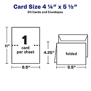 Avery Printable Greeting Cards, Quarter-Fold, 4.25" x 5.5", Matte White, 20 Blank Cards with Envelopes (3266)