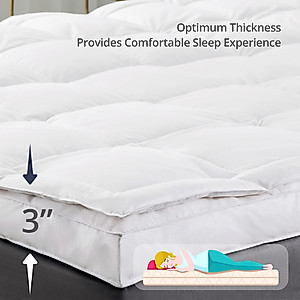 puredown® Premium White Goose Overfilled Bed Topper 100% Cotton Fabric Mattress Pad, King, Alternative and Feather