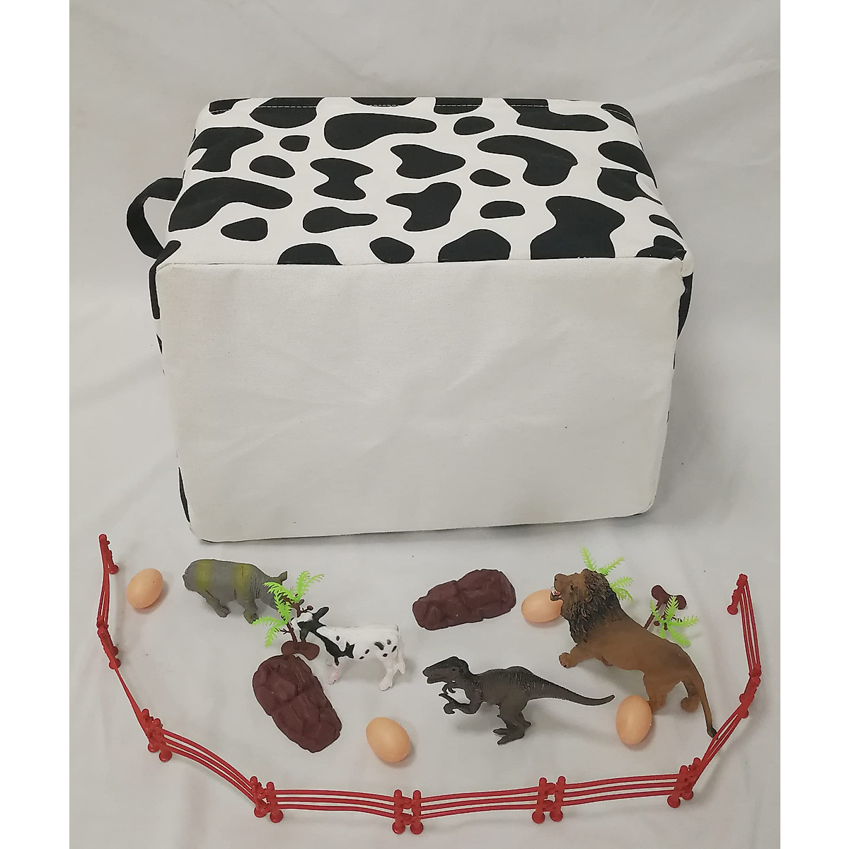 HUAYEE Rectangular Storage Bin Shelf Basket Canvas Fabric Toy Box,Waterproof Coating Nursery Hamper with Handles,Gift Basket for Home,Office,ClothesBooks(REC Cow)