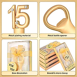 24Pcs Golden 15 Bottle Openers for 15th Birthday Party Favors Rhinestones Decorations for Wedding Anniversary Gifst Souvenrs or Keepsaks for Guests