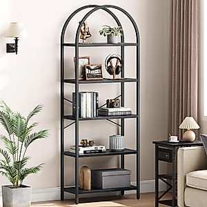 GAOMON Arched Bookshelf 5 Tier Bookcase 70.87in Tall Display Racks Modern Standing Bookshelves Metal Book Shelf for Bedroom, Living Room, Home Office