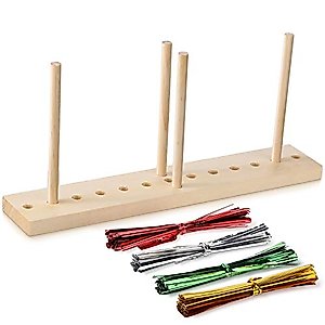 Bow Maker for Bow Ribbon Wreath Wooden Maker Tool with U-Shaped Scissor and Twist Ties for Making Bows DIY Crafts Christmas Party Decorations Hair Bows Corsages (Gold, Silver, Red, Green)
