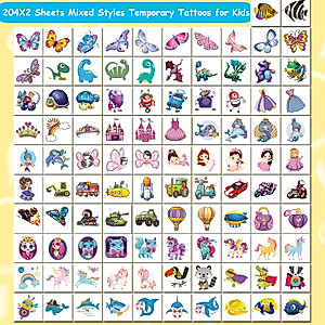 CHARLENT 408 PCS Individually Wrapped Temporary Tattoos for Kids - Mixed Tattoos for Kids Birthday Party Favors Goodie Bag Fillers