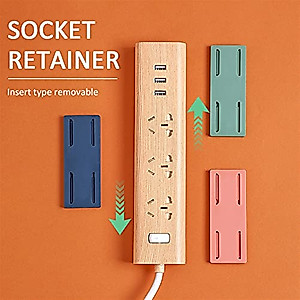 HAISERVEN 6PC Seamless Punch Free Plug Sticker Holder Wall Fixer Power Strip Holders Storage Sockets Wall Holders Shelf Stand Holder Plug Hook Hook (Color : Blue)