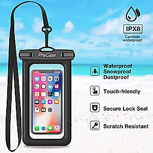 ProCase Floating Waterproof Phone Pouch Waterproof Phone Case, Float Water Proof Cell Phone Pouch Underwater Dry Bag for iPhone 14 13 12 11 Pro Max XS XR X, Galaxy S21 Pixel Up to 7.0" -2 Pack, Black