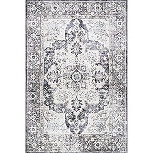nuLOOM Josephine Distressed Floral Medallion Area Rug, 4' x 6', Grey