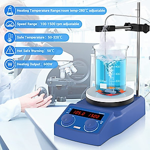 FOUR E'S SCIENTIFIC 5 Inch Magnetic Stirrer Hot Plate Max Temp 280℃/536°F | Max 5L Stirring Capacity | 100-1500RPM | 110V | Laboratory Hot Plate with Temp Probe Sensor & Stir Bar (Not Include Stand）