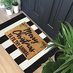 LEEVAN Black and White Rug 2X3, Washable Black Door Mat Cotton Woven Front Porch Rug, Layered Door Mats Outdoor Welcome Indoor Door Mat, Farmhouse Go Away Door Mat Door Mat Indoor Entrance Rug