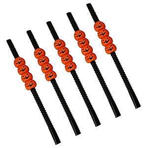 LUOEM Halloween Straws Pumpkin Plastic Party Straws Novely Decorative Drinking Straws Table Decor for Halloween Party Favors Supplies,Pack of 5 (Black)