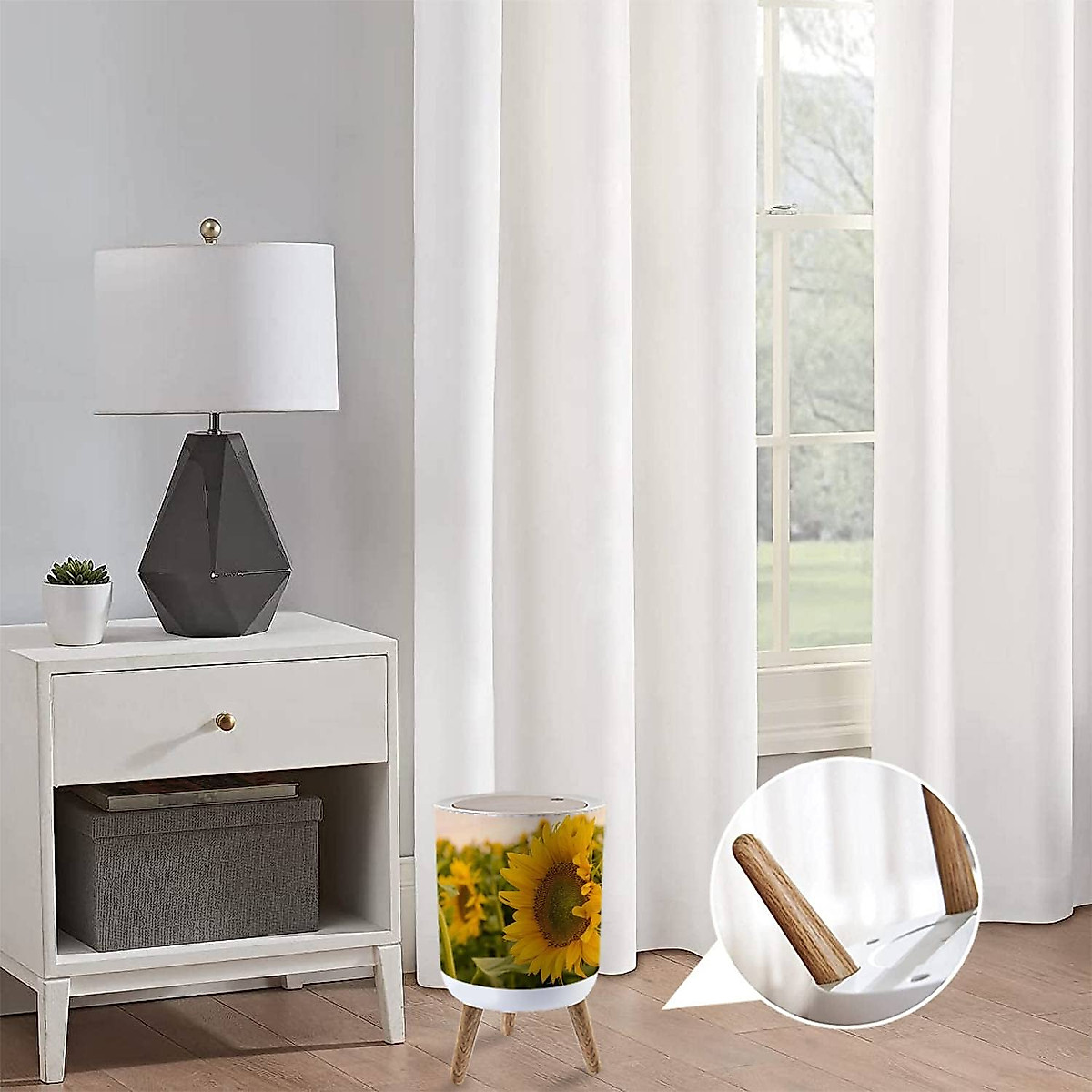 LGCZNWDFHTZ Small Trash Can with Lid for Bathroom Kitchen Office Diaper Sunflower Field Bedroom Garbage Trash Bin Dog Proof Waste Basket Cute Decorative