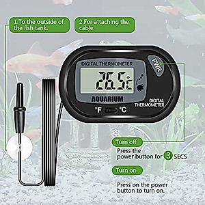 Thlevel LCD Digital Aquarium Thermometer, Fish Tank Thermometer with Water-Resistant Sensor Probe and Suction Cup for Reptile, Turtle Incubators, Terrarium Water Thermometer (4)