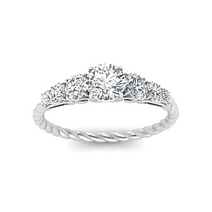Gemsonclick Graduated Antique Round Ring sterling silver Created Cubic Zircon Round shape White color Vintage Engagement Rings prong setting in Size 8 Handcraft Chakra Healing