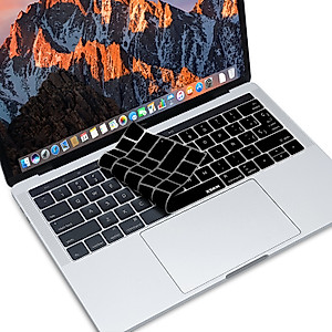 XSKN Spanish Language Silicone Keyboard Skin Cover for New MacBook Pro 13 (A2159 A1989 A1706) & for MacBook Pro 15 (A1990 A1707) Plus Touch Bar Sticker US EU Universal Layout (Black)