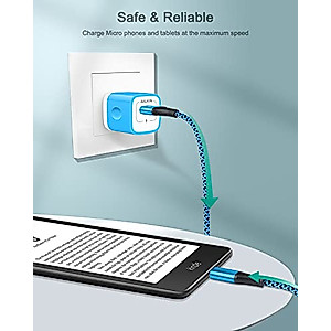 4-in-1 Android Chargers, USB Wall Charger + Micro USB Cable Multipack Fast for Samsung Galaxy S7 S6 J8 J7 J3, Kindle Fire Old Version Paperwhite Kids e-Reader Stick, Long USB A to Micro B Cords 6 Ft