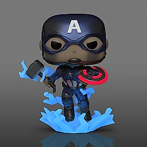Funko POP! Marvel Avengers Endgame Captain America with Broken Shield & Mjolnir (Glow in The Dark & Metallic), Exclusive