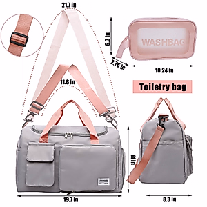 Small Gym Bag for Women,Waterproof Weekender Bag with Shoe Compartment & Wet Pocket,Travel Duffle Bag, Overnight Bag Carry on Bag Gym Tote Bag for Travel, Workout, Sport(Grey)