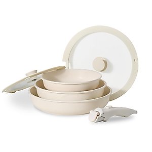 JEETEE Nonstick Frying Pan Set, Non Stick Frying Pans with lid and Detachable Handle, Frying Pan Set with Removable Handle-8 Inch-9.5 Inch-11 Inch, Oven Safe, PFOA Free, Beige