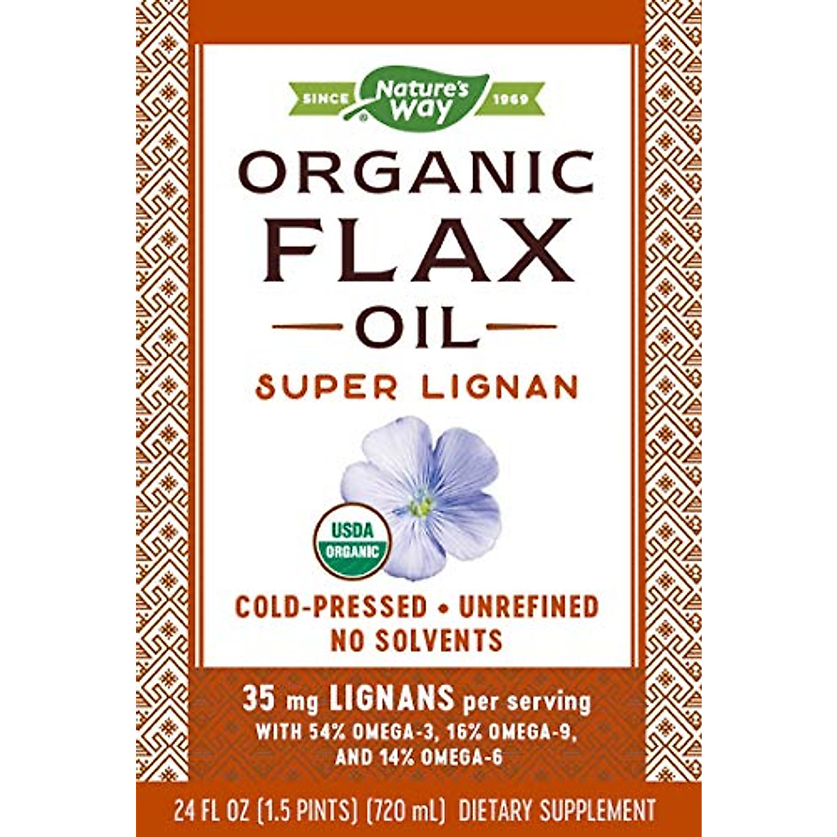 Nature's Way Organic Flax Oil Super Lignan, Cold-Pressed, and Unrefined, 24 Fl Oz