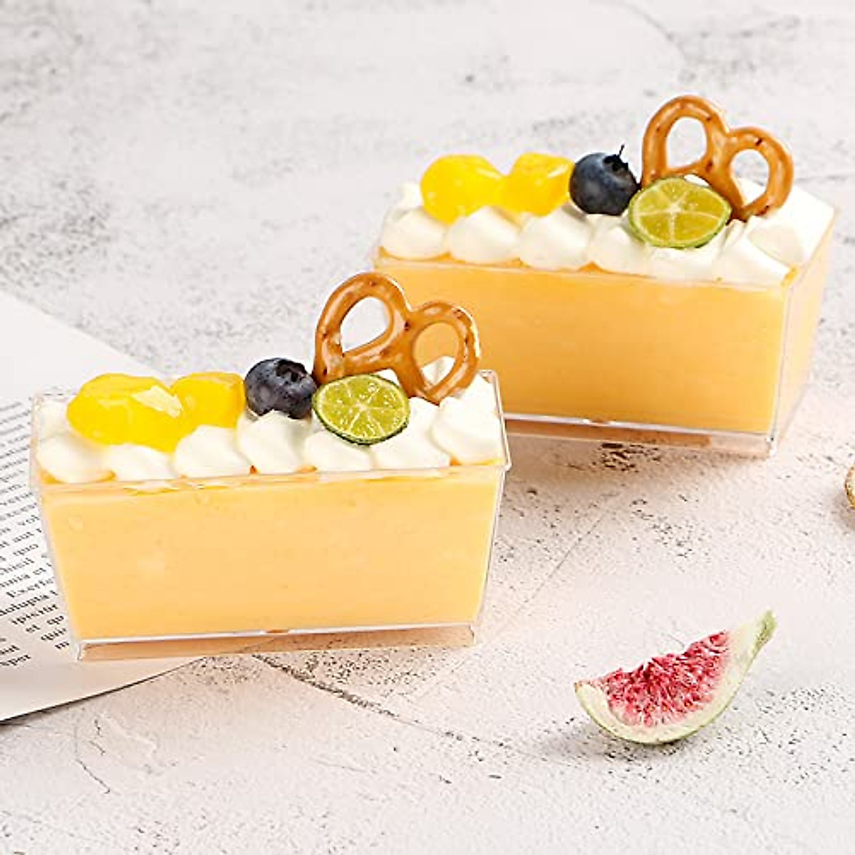 Tosnail 100 Pack 5oz Rectangular Dessert Appetizer Tumbler Cups with 100 Plastic Spoons