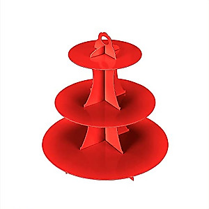 YLDW 3-Tier Cupcake Stand, Cake Stand Holder, Tiered DIY Cupcake Stand Tower for Dessert Table Displays, Birthday Theme Party Favors Decoration, Floral Tea Party, 12" W x 12.8" H, Red