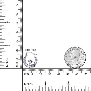 Sterling Silver Polished Graduated Irish Claddagh Celtic Hoop Earrings for Women | 2.85x18mm Round Hoop Earrings | Secure Snap Bar Closure | Shiny Classic Earrings