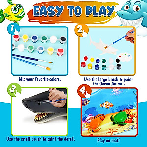FUNZBO Shark Fish Toys Painting Kits for Kids Art Supplies, Sea Animal Sea Creatures Ocean Toys, Arts and Crafts for Kids Toddlers Boys Girls Ages 3-12