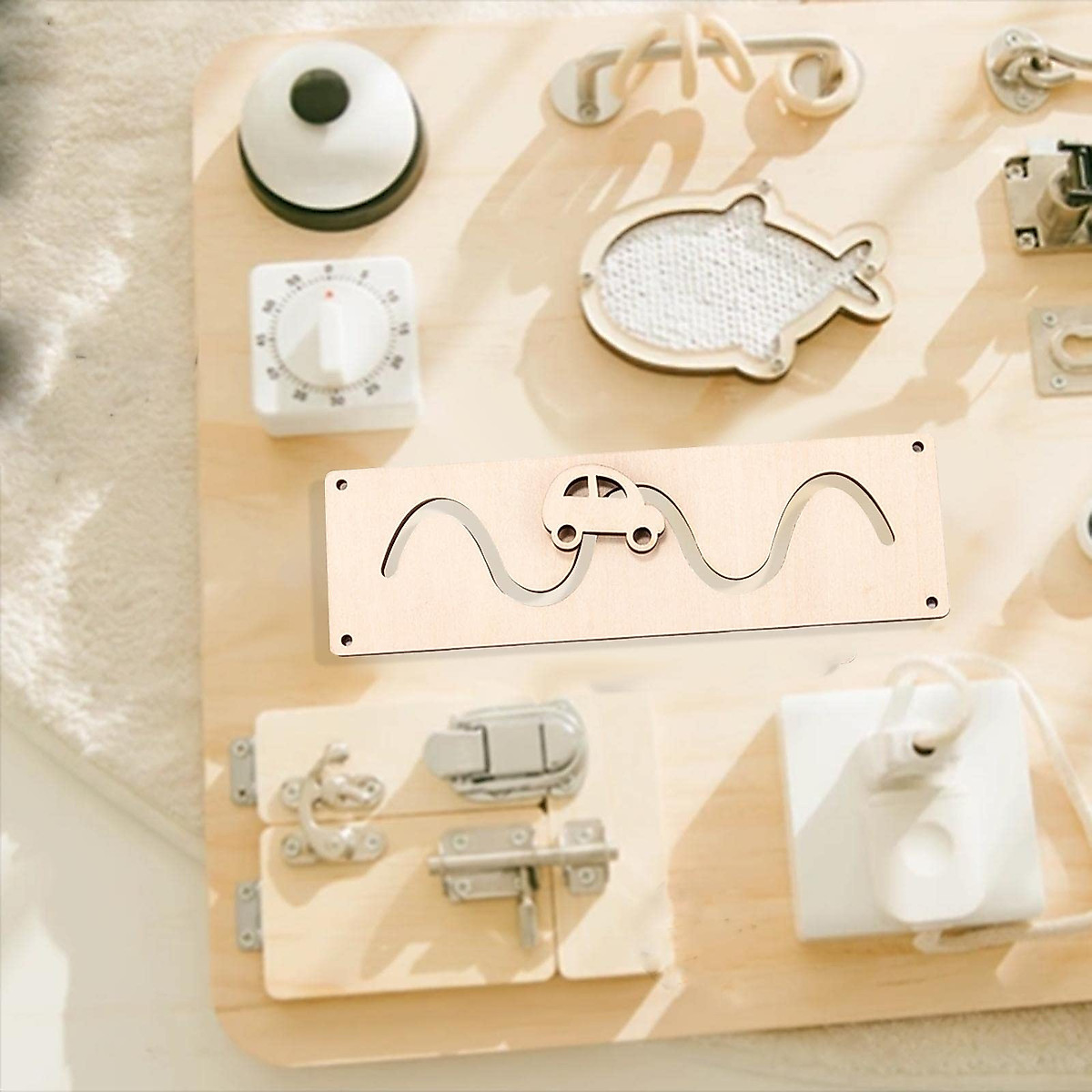 Gazechimp Kids Busy Board Walkway Slide Toy DIY Accessories Learning Skill Wooden Puzzle Sensory Toy Activity Center Board for Children Toddler - Car