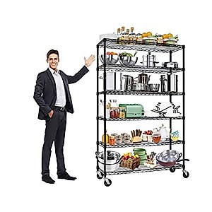 Haiput Wam Garage Storage Shelves for Storage,Organizer Metal Wire Shelving Unit, 5/6 Tier Steel Storage Racks,750Lbs Rust-Proof Adjustable Shelves (Black, 2100Lbs 6 Tier)